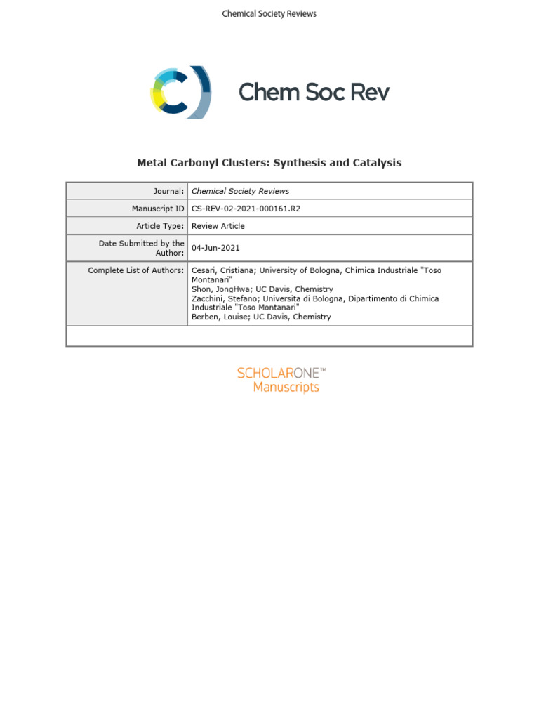 Metal Carbonyl Clusters: Synthesis and Catalysis | PDF | Redox ...