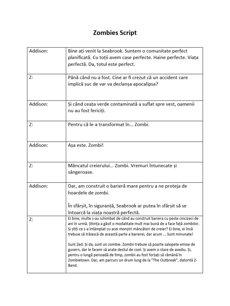 Zombies Script Final | PDF