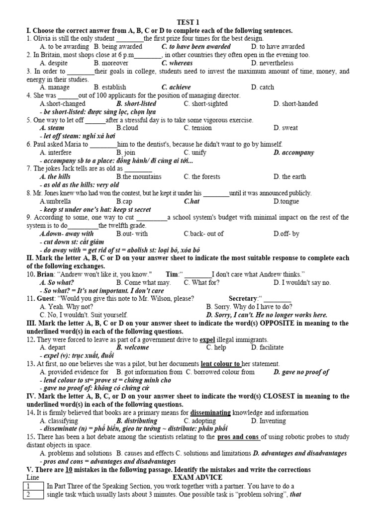 Test 1 - Answer Key | PDF