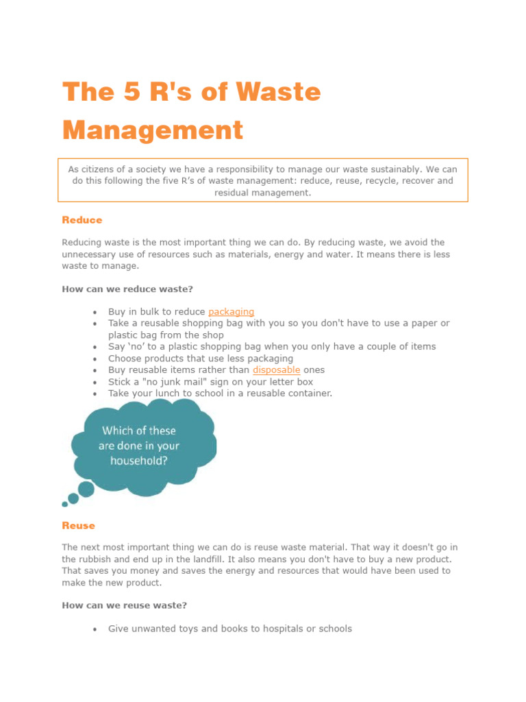 The 5 R's of Waste Management | PDF | Waste | Reuse