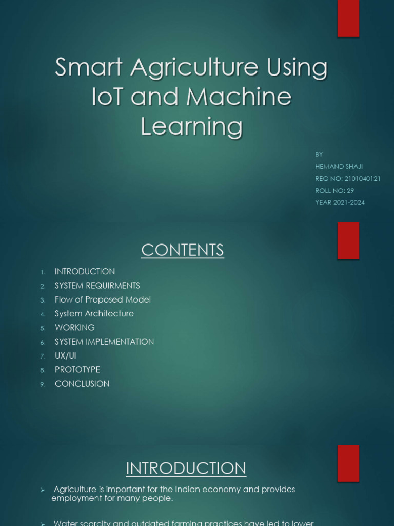 Smart Agriculture Using IoT and Machine Learning HEMAND SHAJI | PDF | Internet Of Things | Arduino