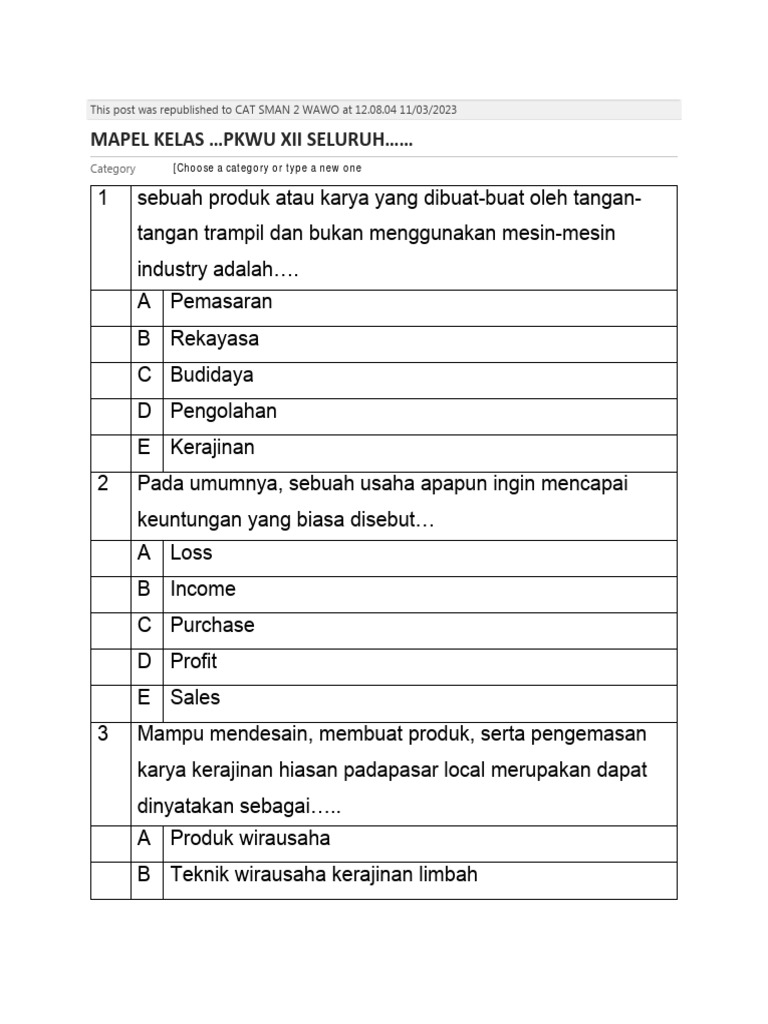 Soal Pkwu Kelas Xii | PDF