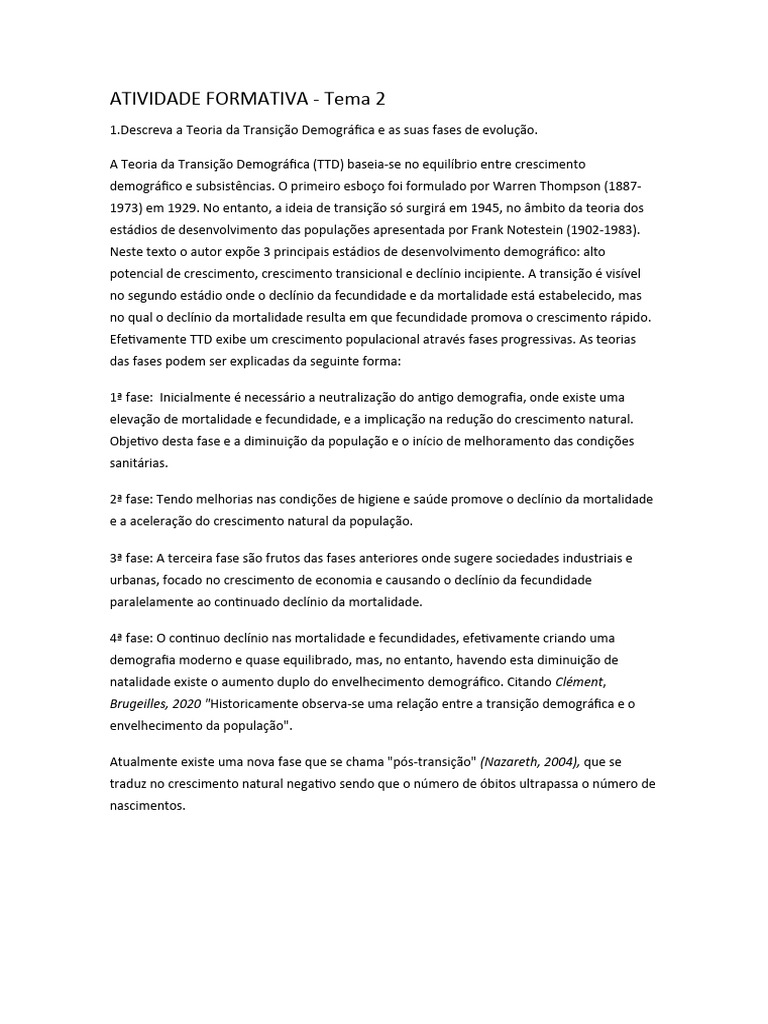 Atividade Formativa - 2 | PDF | Crescimento populacional | Demografia