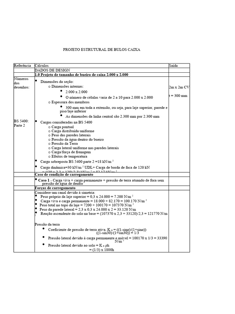 Exemplo de Cálculo de Projeto de Bueiro de Caixa | PDF