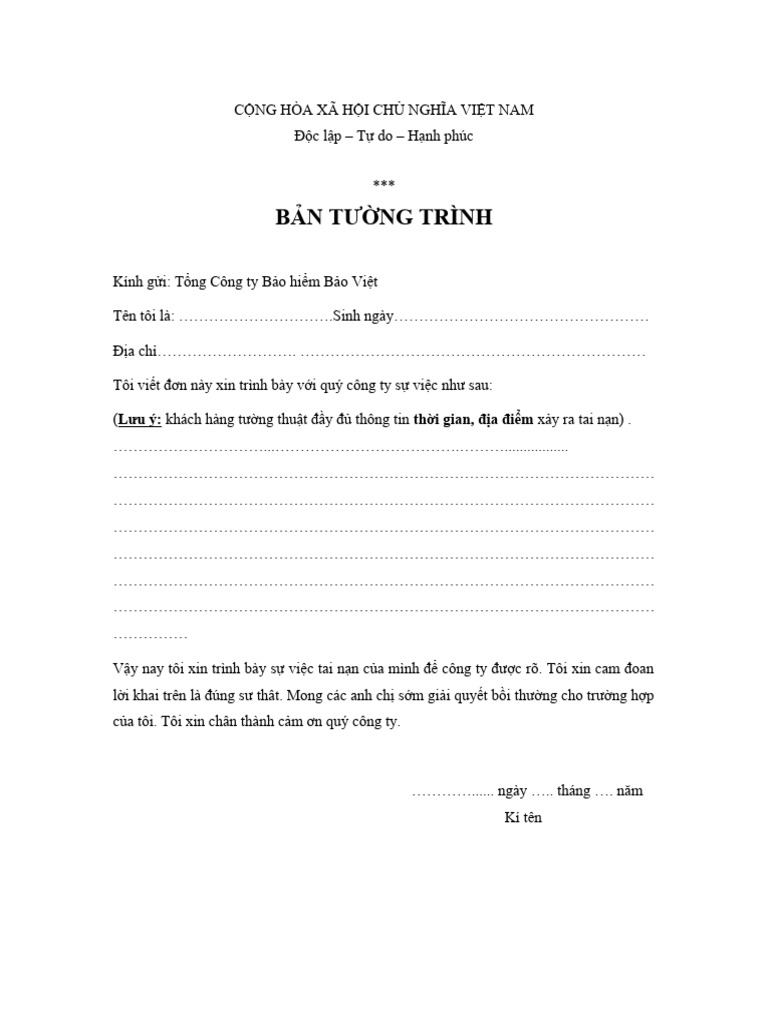 Ban Tuong Trinh Tai Nan | PDF