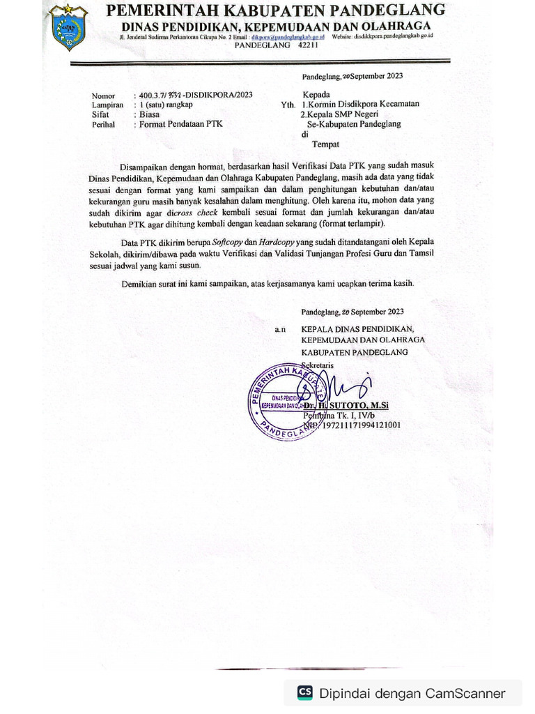 SE Format Pendataan PTK | PDF