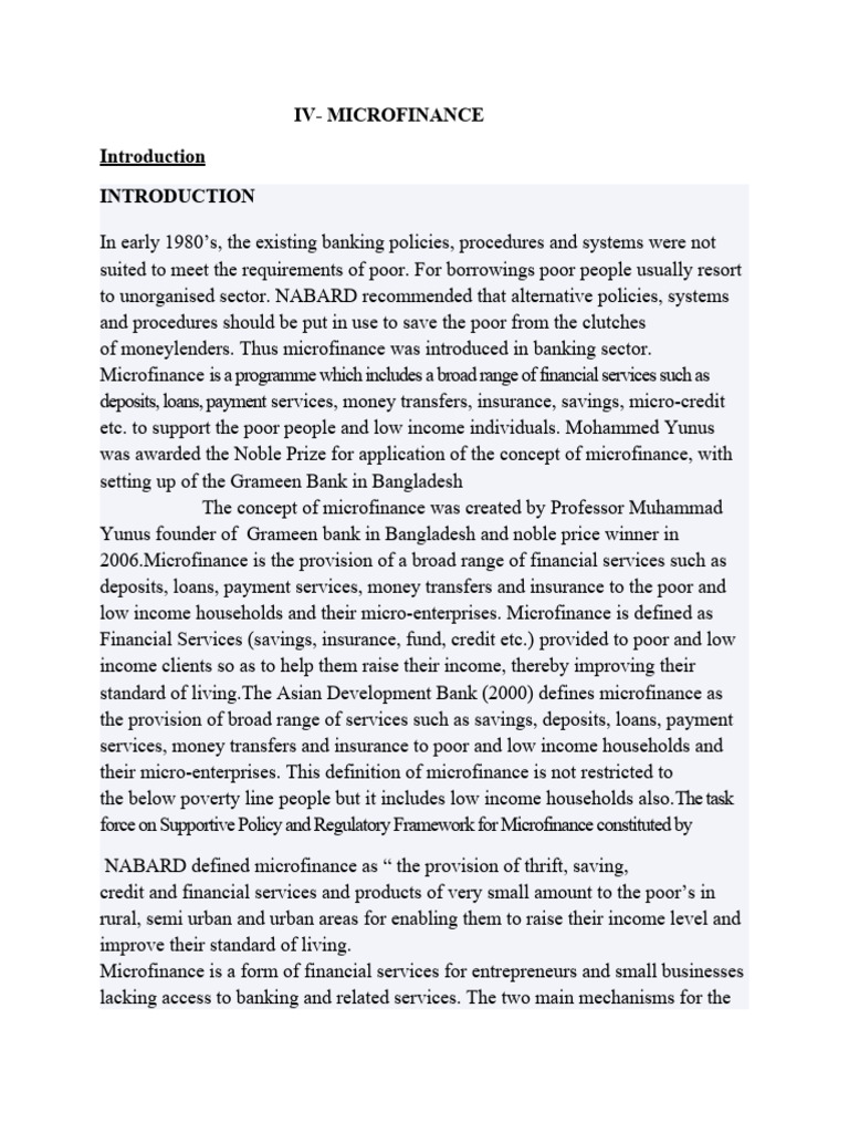 microfinance - introduction | PDF | Microfinance | Microcredit