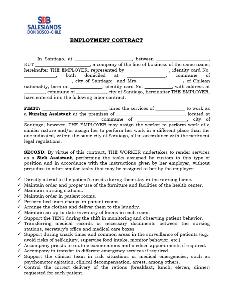 Nursing Assistant Contract Format | Download Free PDF | Employment ...