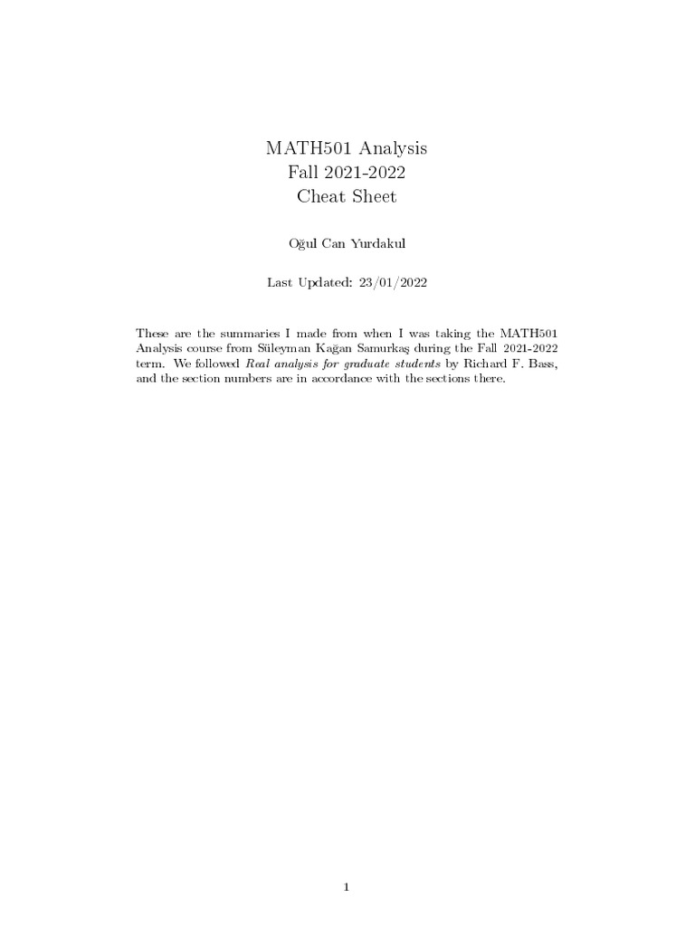 Analysis Cheat Sheet | PDF | Mathematical Analysis | Mathematics
