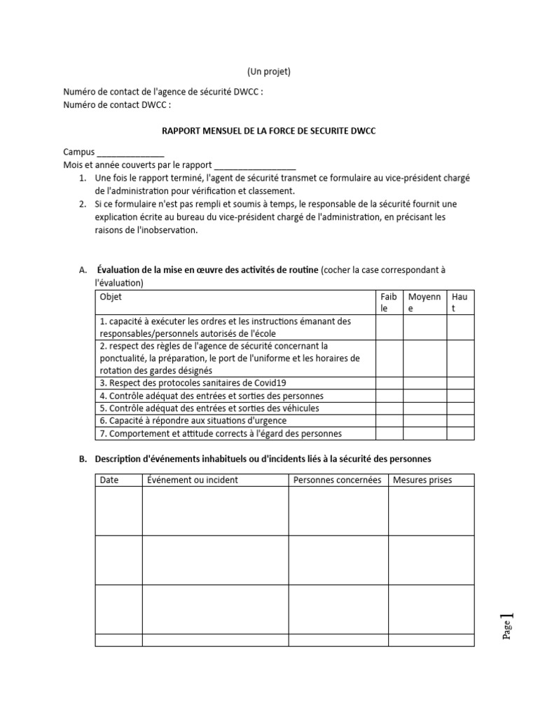Un Projet de Rapport Mensuel Sur La Sécurité | PDF