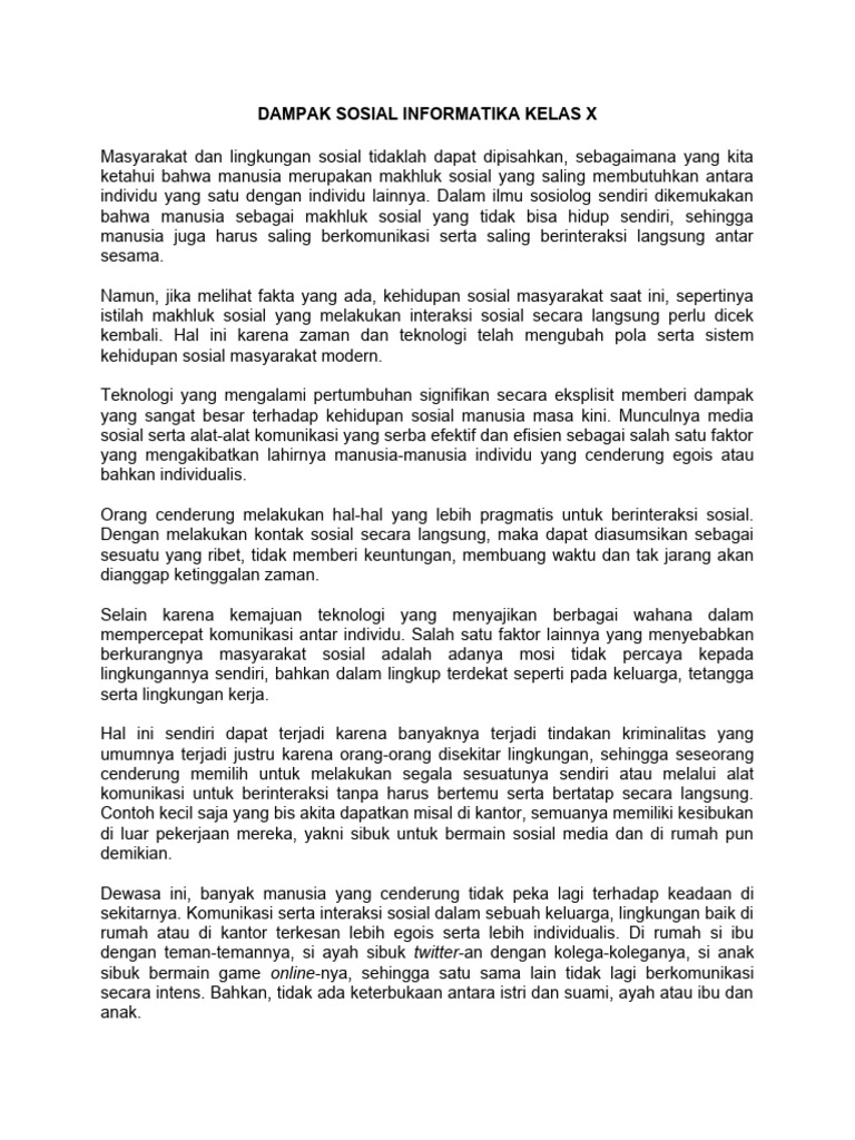 Dampak Sosial Informatika Kelas X | PDF | Ilmu Sosial