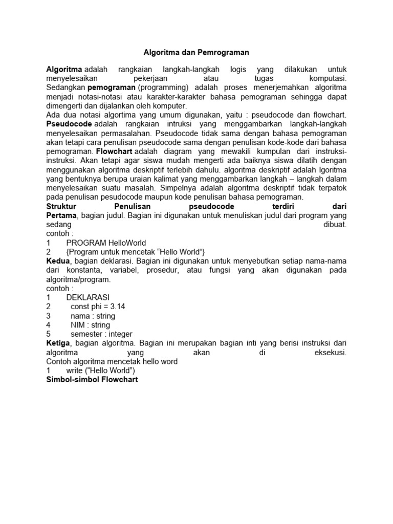 Algoritma Dan Pemrograman Kelas X | PDF