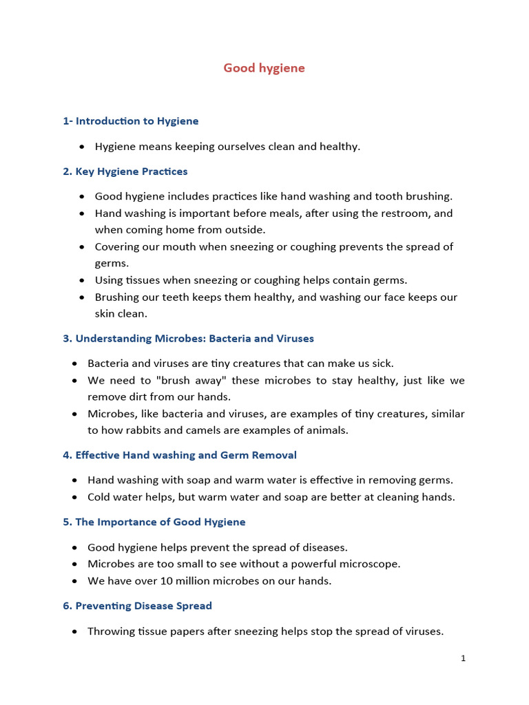Grade 2 Lesson Points Hygiene | PDF