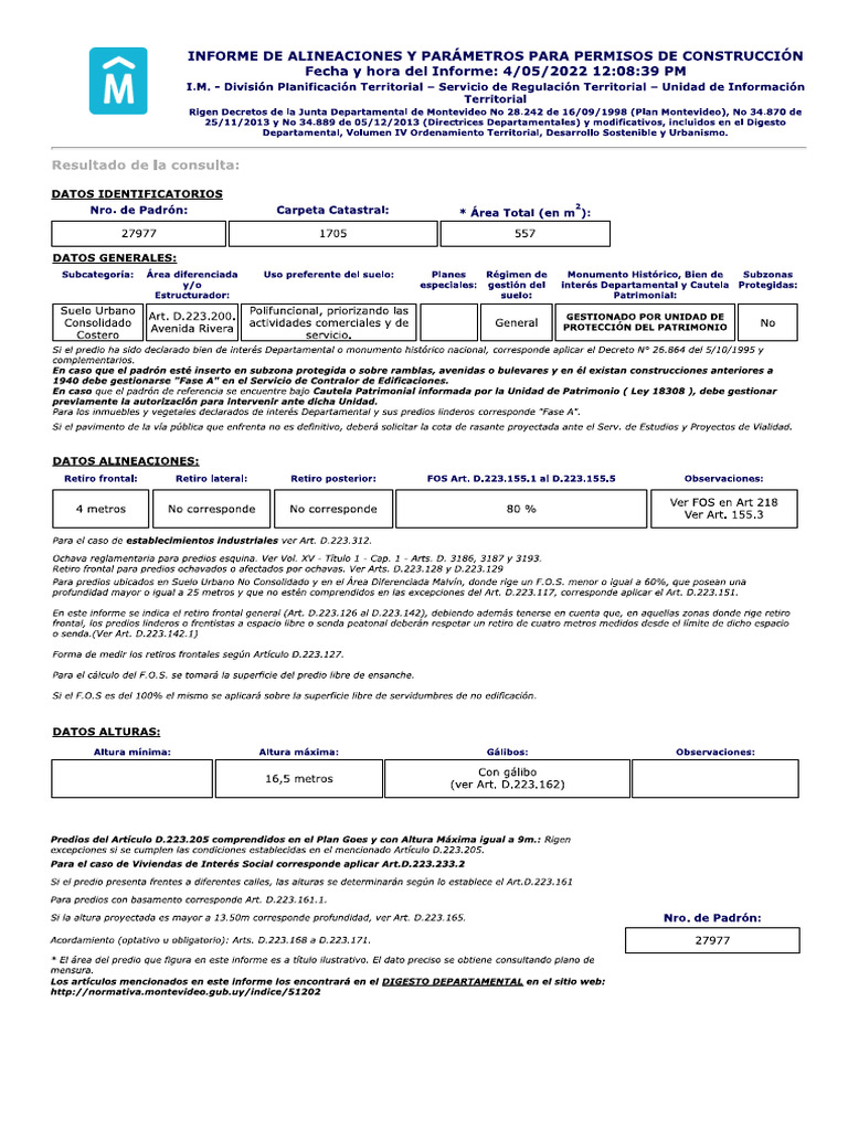 Informe de Alineaciones Padrón 27977 | PDF