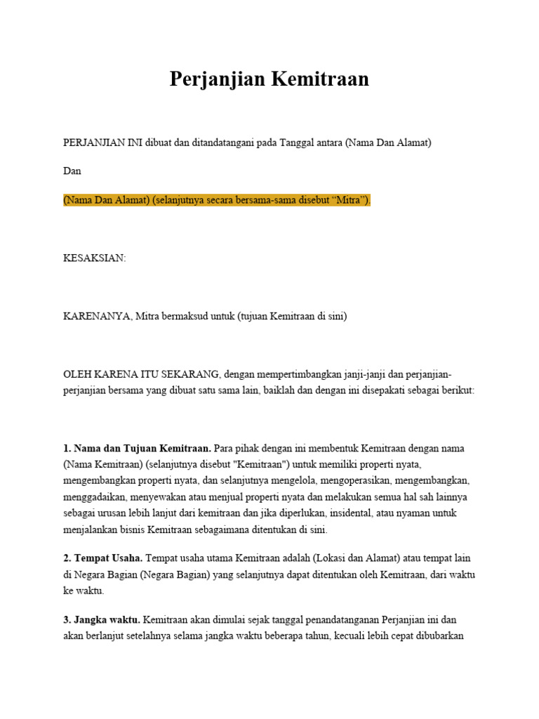 60 40 Perjanjian Kemitraan Pdf