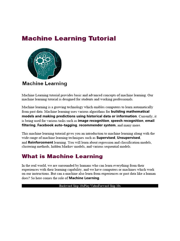 Machine Learning Tutorial | PDF