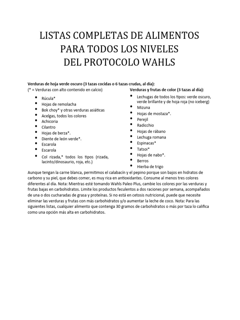 Lista de Alimentos para Protocolo Wahls | PDF