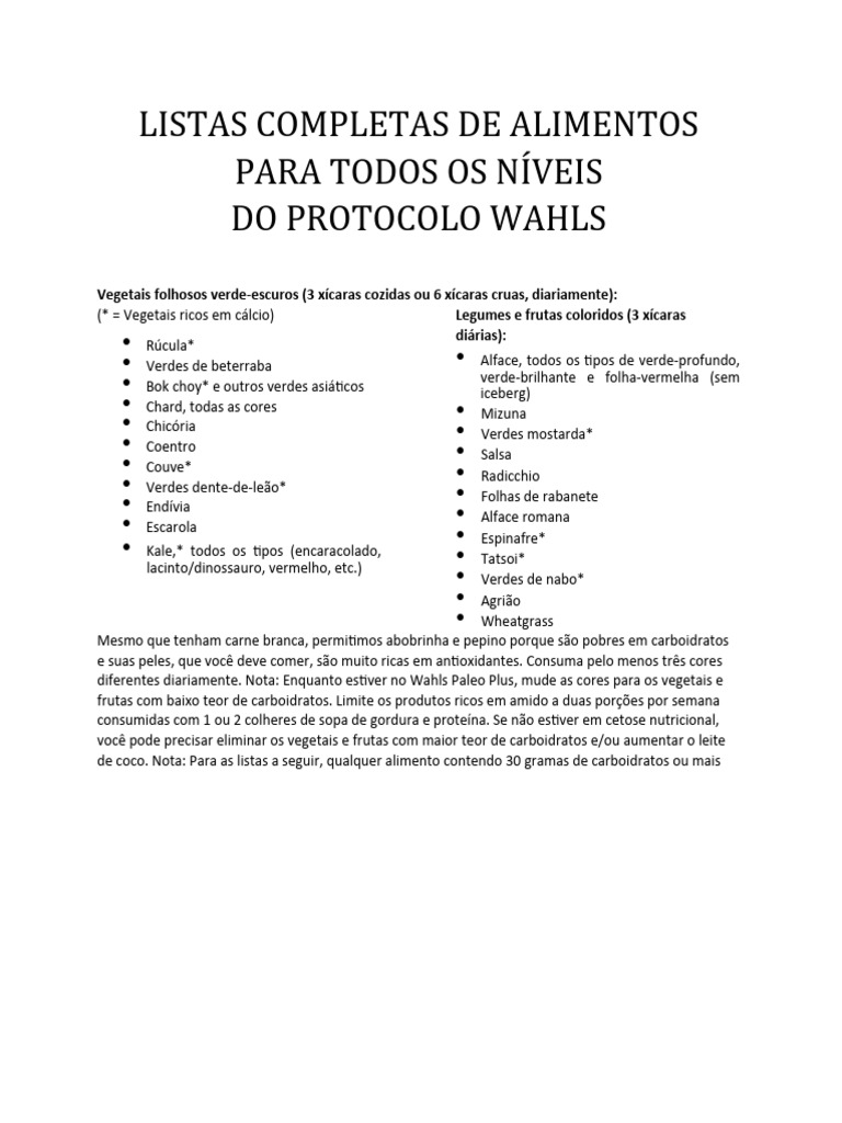 Lista Completa de Alimentos Do Protocolo Wahls | PDF