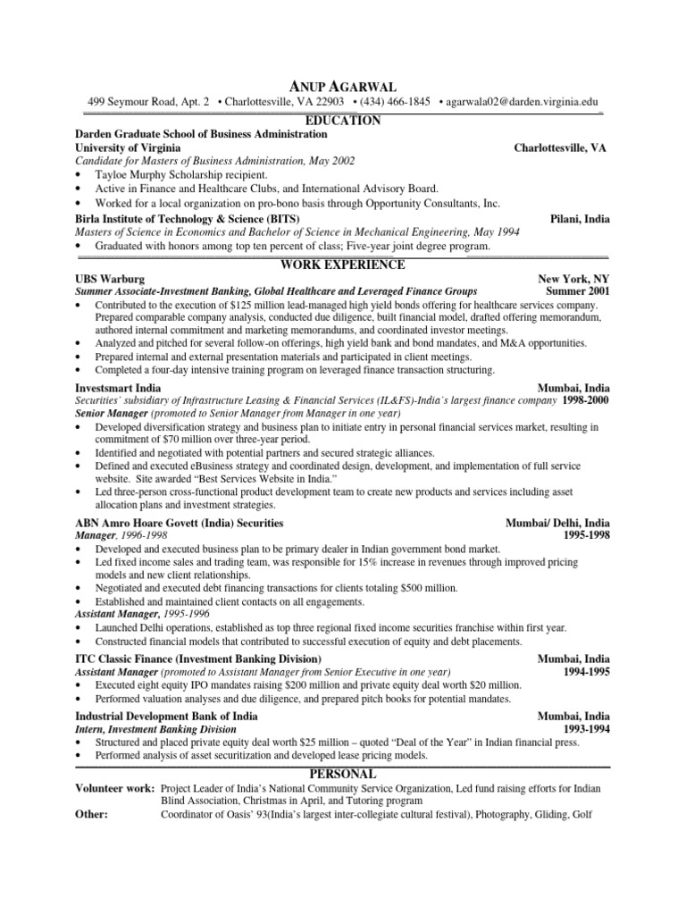 Uva Darden Resume Template