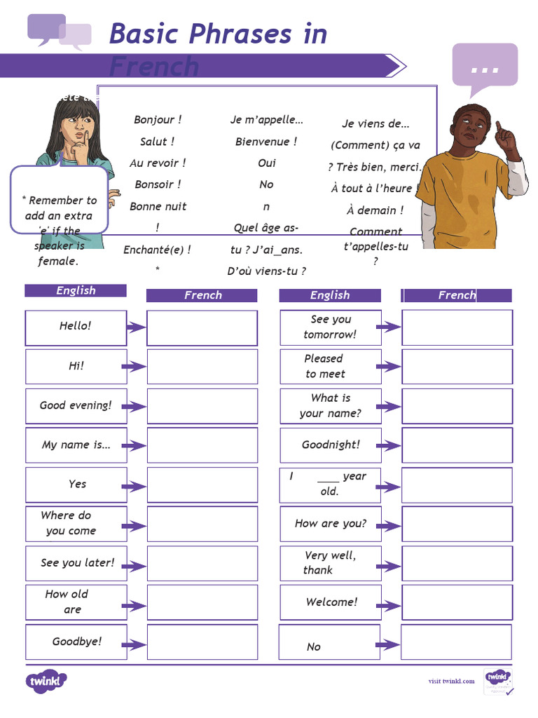 French Greetings Worksheet