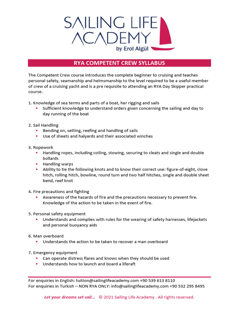 RYA Competent Crew Syllabus Guide | PDF | Business | Travel