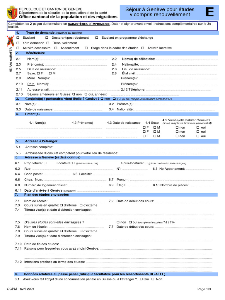 Formulaire OCPM pour Études à Genève | PDF | Institutions sociales