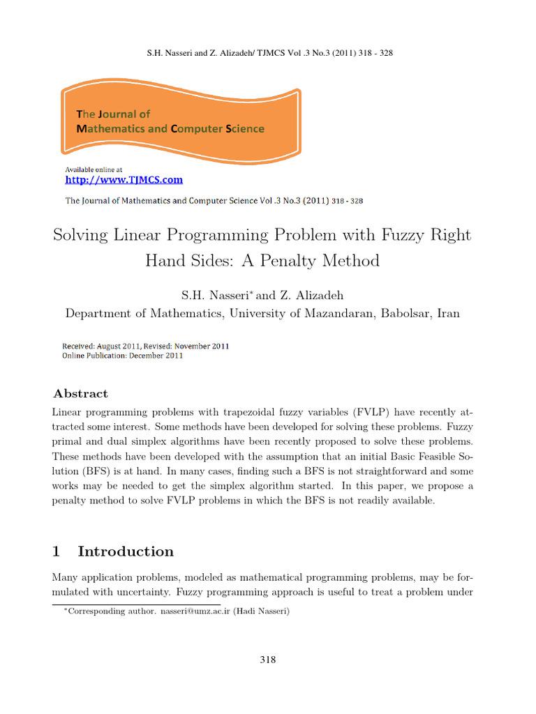 Solving Linear Programming Problem With Fuzzy Right Hand Sides A Penalty Method Download