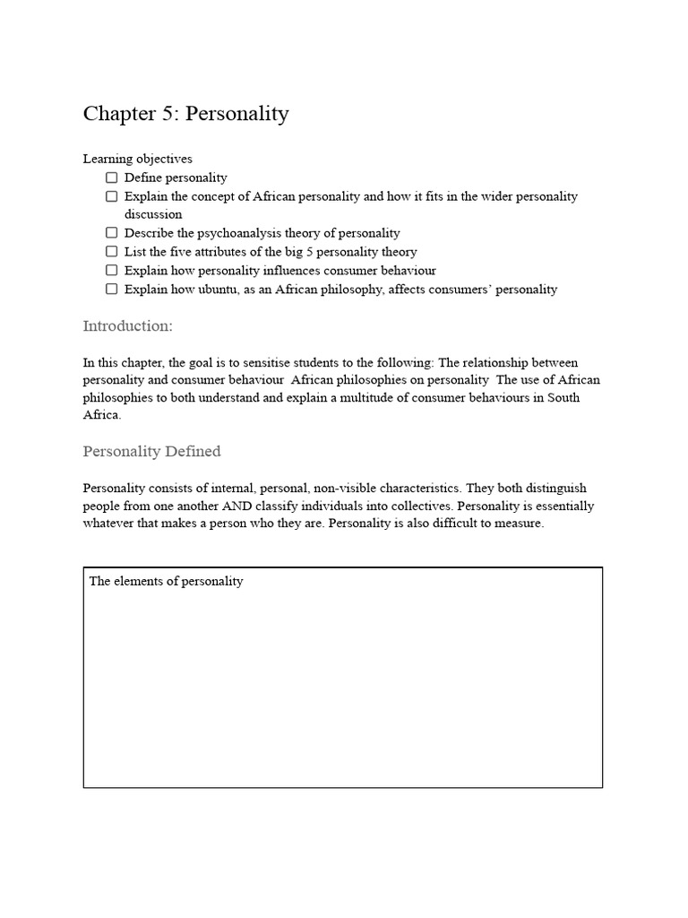 Chapter 5 - Personality | PDF | Id | Psychoanalysis