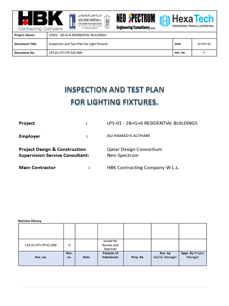 LPS-01-HTI-ITP-EL-009 - Light Fixtures | PDF | Engineering
