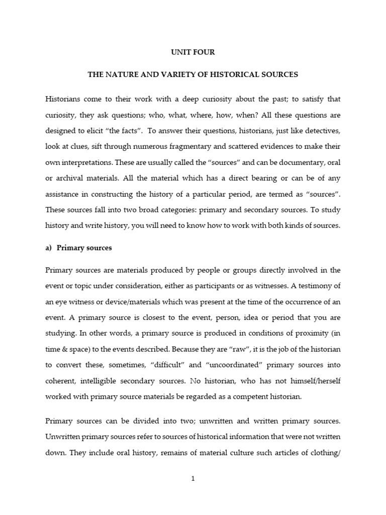 UNIT 4 HISTORICAL SOURCES | PDF | Primary Sources | Historian