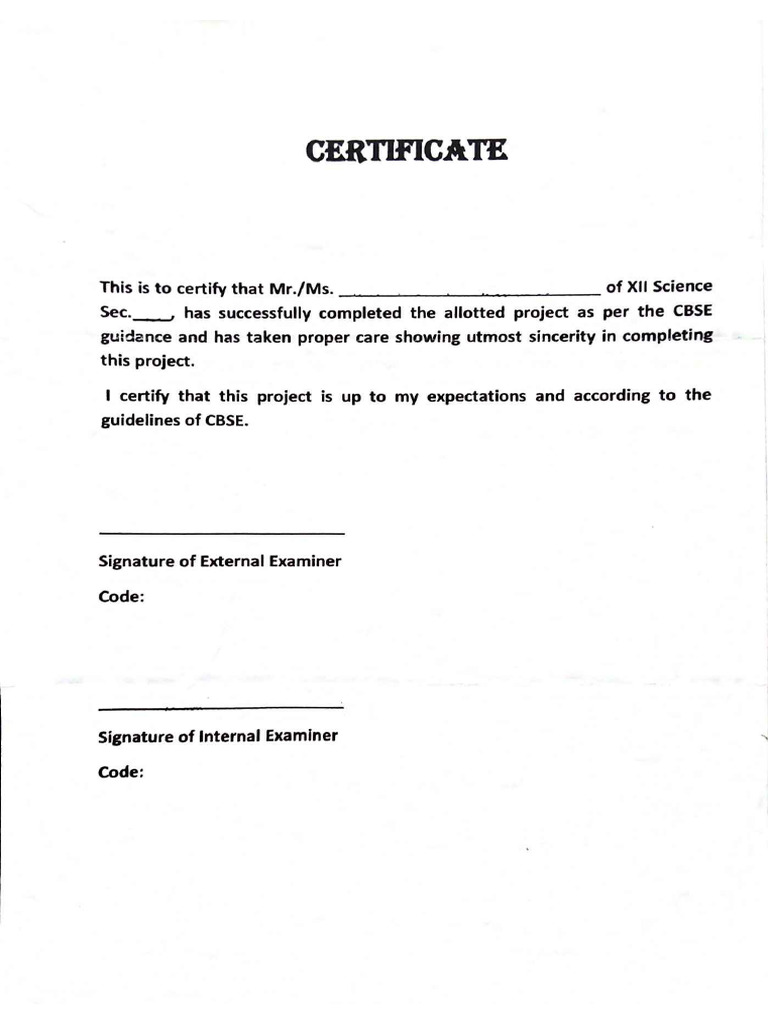 certificate, acknowledgement for project of Bio. | PDF