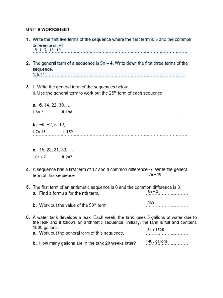 Arithmetic Sequences and Graphing Worksheet | PDF | Theoretical ...