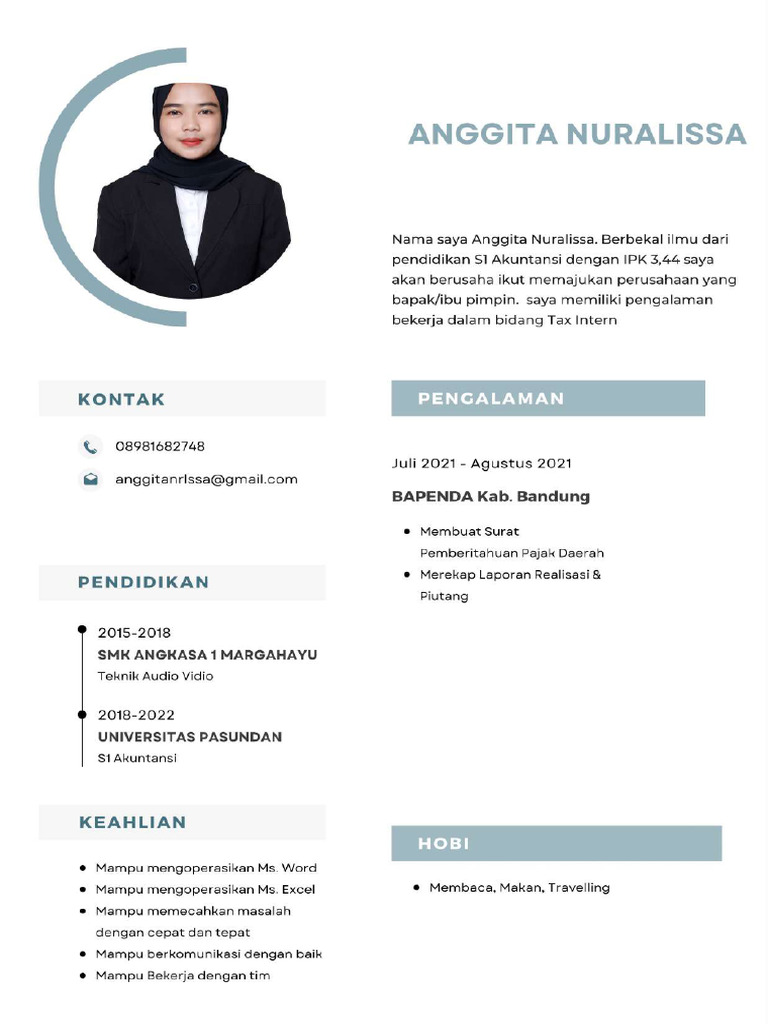CV Anggita Nuralissa - S1 Akuntansi | PDF