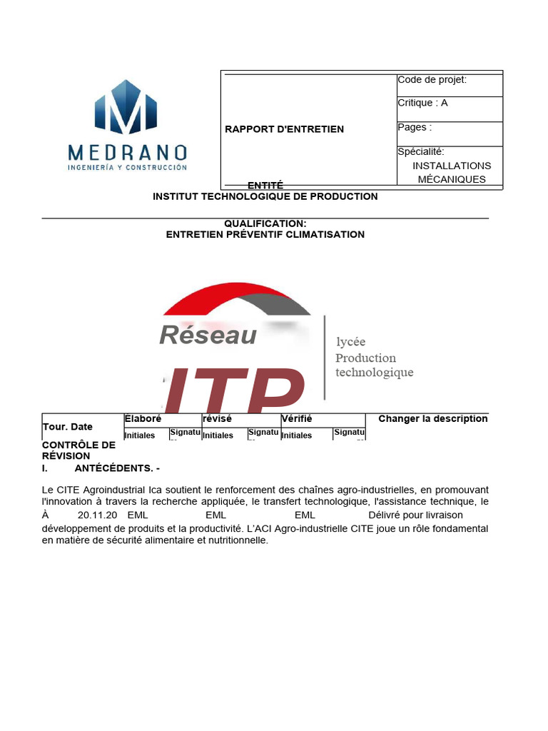 AA RAPPORT DE MAINTENANCE PRÉVENTIVE - ITP | PDF AA RAPPORT DE MAINTENANCE PRÉVENTIVE - ITP | PDF
