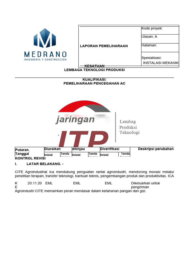 Laporan Pemeliharaan Preventif Aa - Itp | PDF | Griya & Taman | Teknologi & Rekayasa