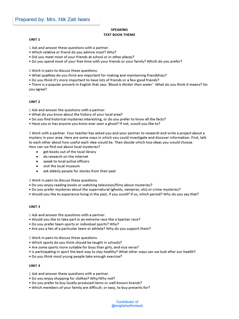 Speaking Skill TEXTBOOK THEME FORM 5 | PDF