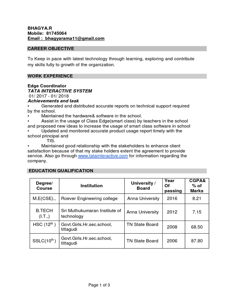 Bhagya Coordinator Resume Final | PDF | Educational Technology | Computing