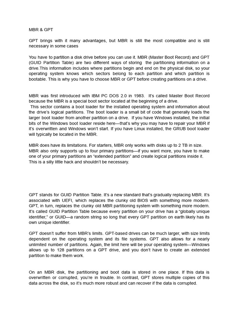 MBR & GPT | PDF