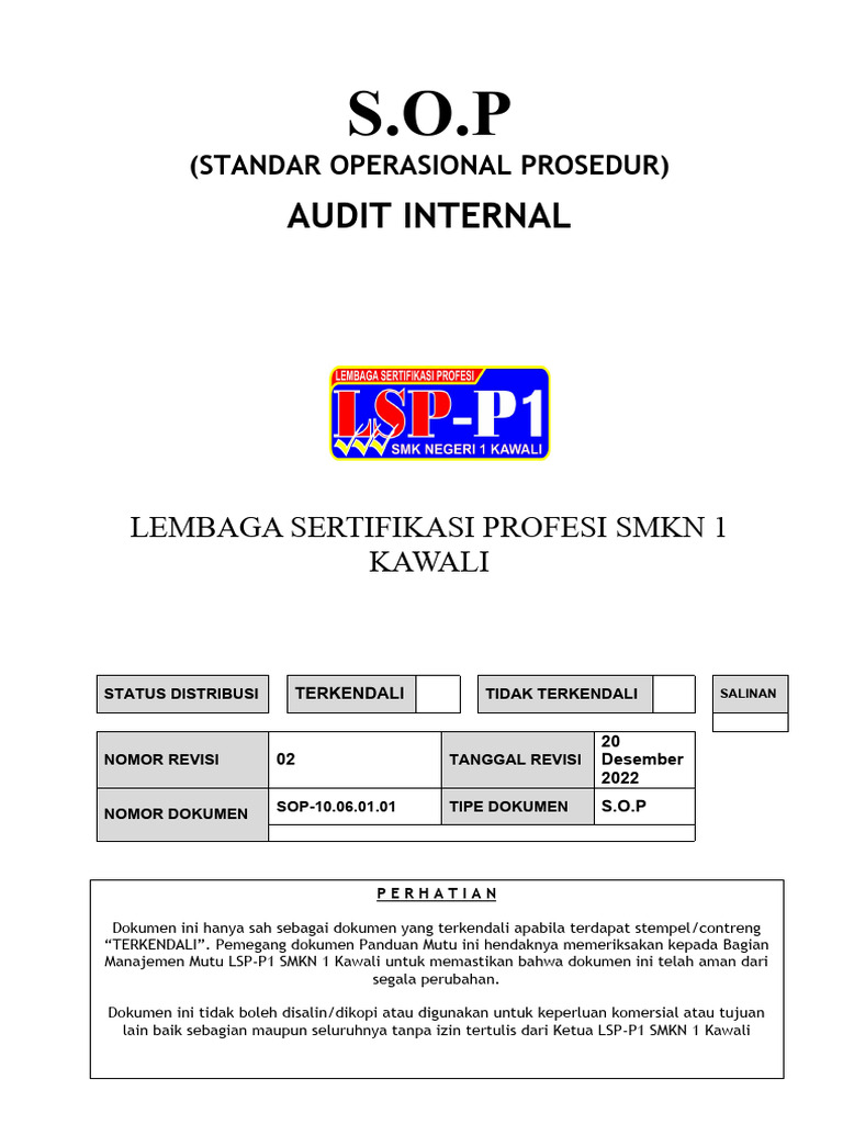 SOP Audit Internal LSP SMKN 1 | PDF