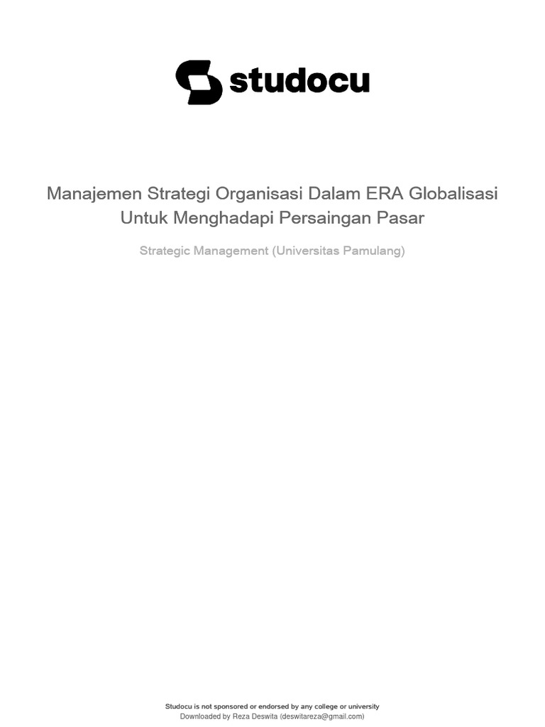 Manajemen Strategi Organisasi Dalam Era Globalisasi Untuk Menghadapi