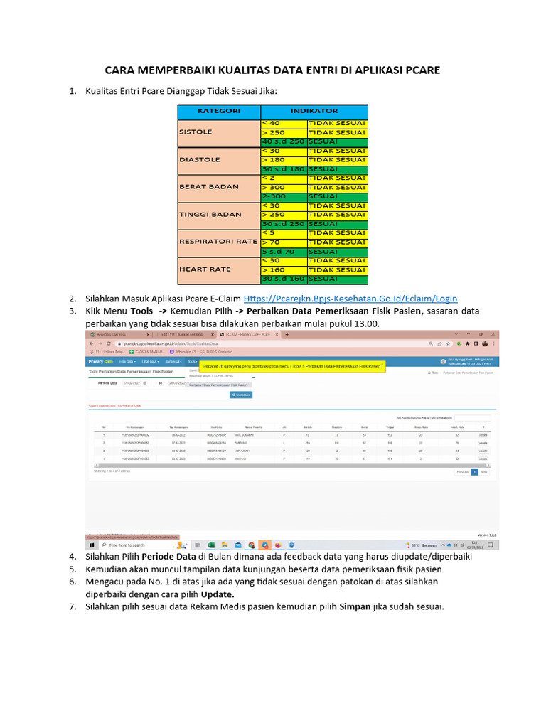 Cara Perbaikan Data - Pemeriksaan Fisik Pasien Di Aplikasi Pcare | PDF