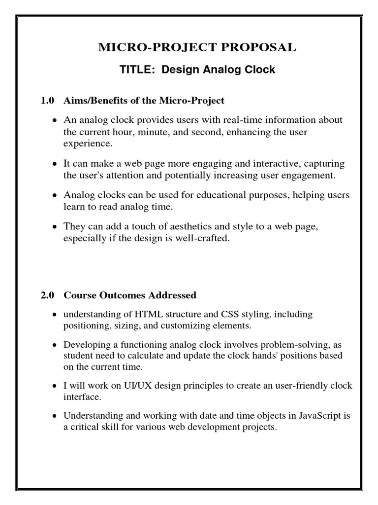 Micro-Project Proposal: TITLE: Design Analog Clock | PDF | World Wide Web | Internet & Web