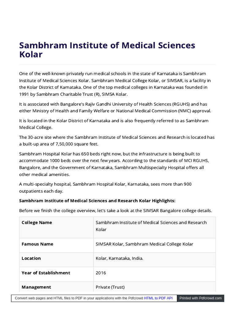 Sambhram Medical College Kolar Admission Procedure | PDF Sambhram Medical College Kolar Admission Procedure | PDF