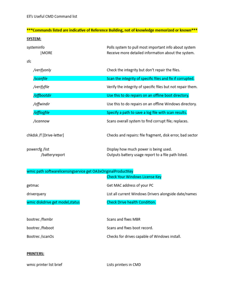 Useful Command Prompt Commands | PDF
