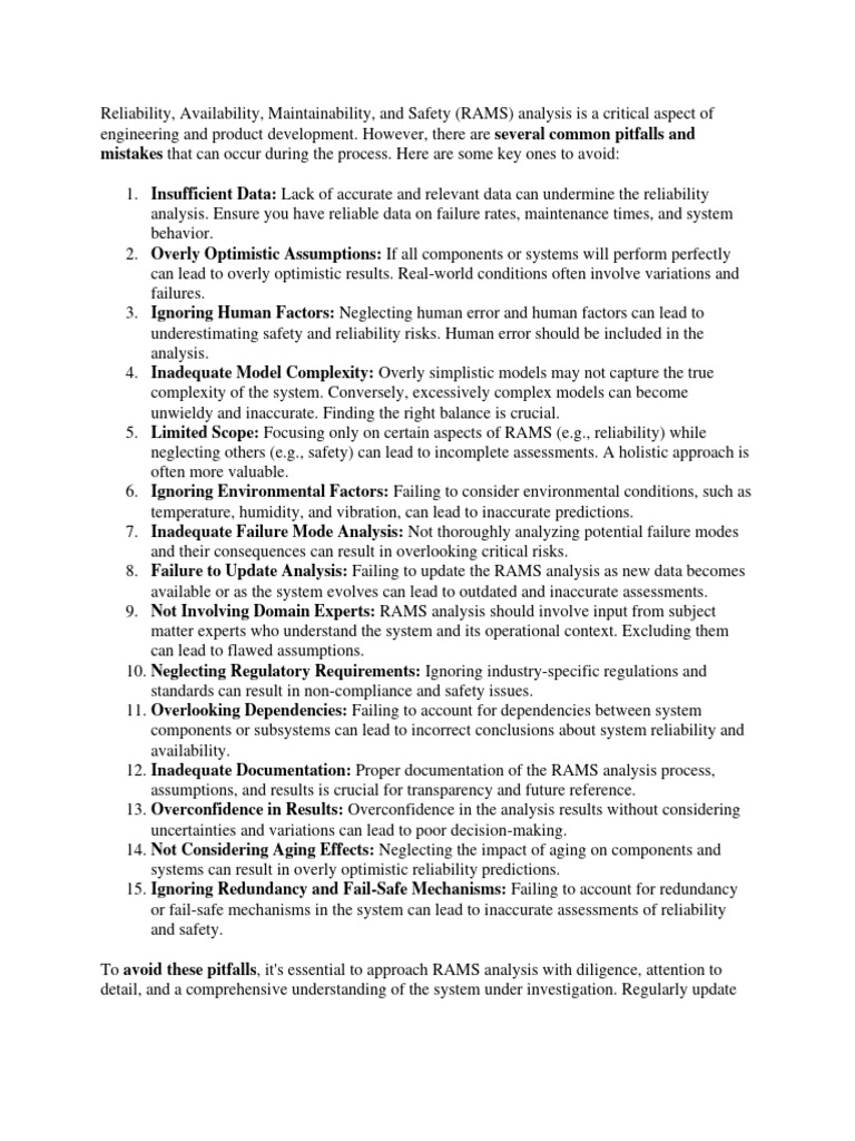 Reliability Availability Maintainability And Safety Rams Analysis Pdf Reliability