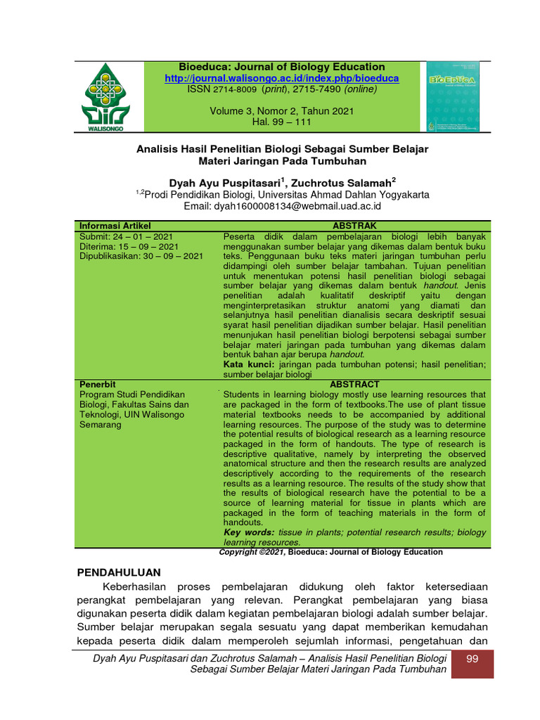 Bioeduca: Journal of Biology Education: Issn (Print), 2715-7490 (Online ...
