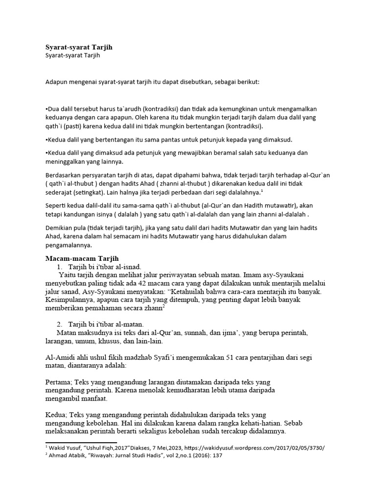 Syarat Dan Macam-Macam Tarjih | PDF
