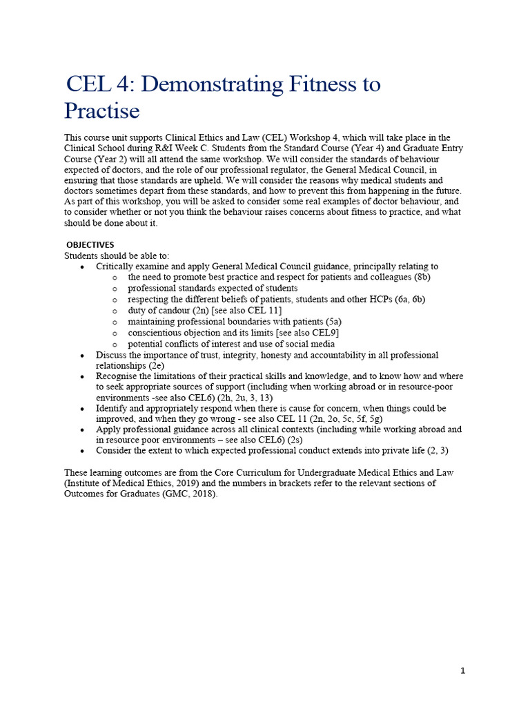 Cel 4 Fitness To Practise Notes 2021 Pdf