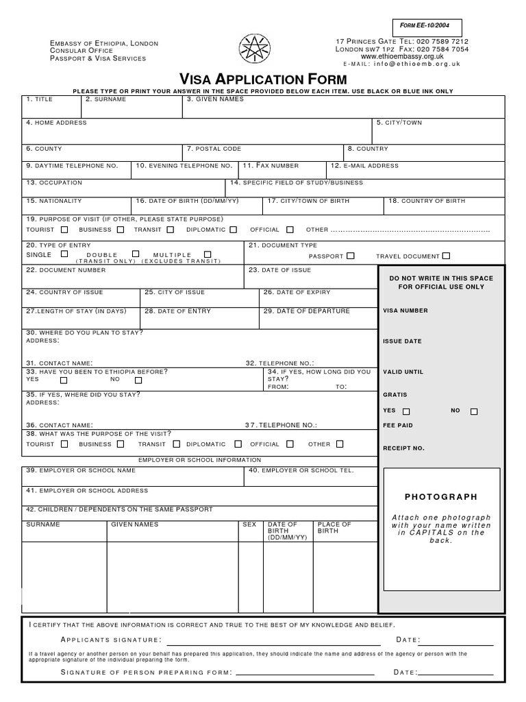 Visa Application Form | Download Free PDF | Travel Visa | Passport
