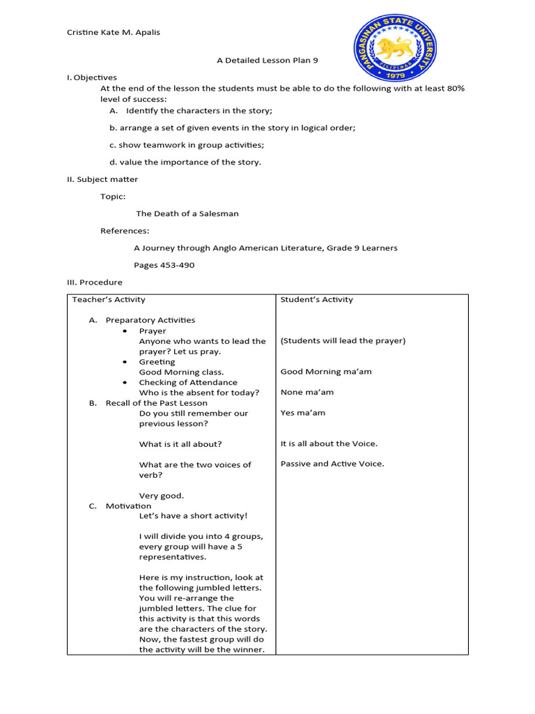 A Detailed Lesson Plan 9 | PDF